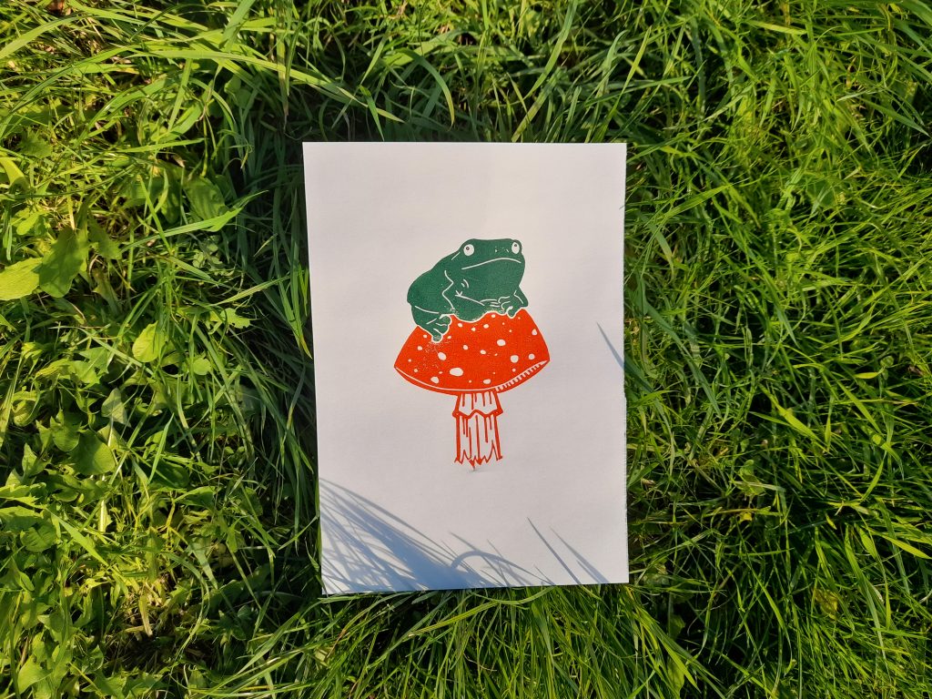 Frog & Toadstool Lino Print - Heather Cogle