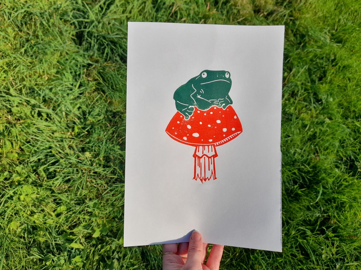 Frog & Toadstool Lino Print - Heather Cogle