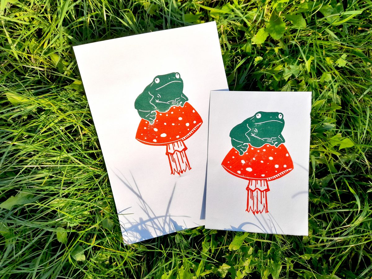 Frog & Toadstool Lino Print - Heather Cogle
