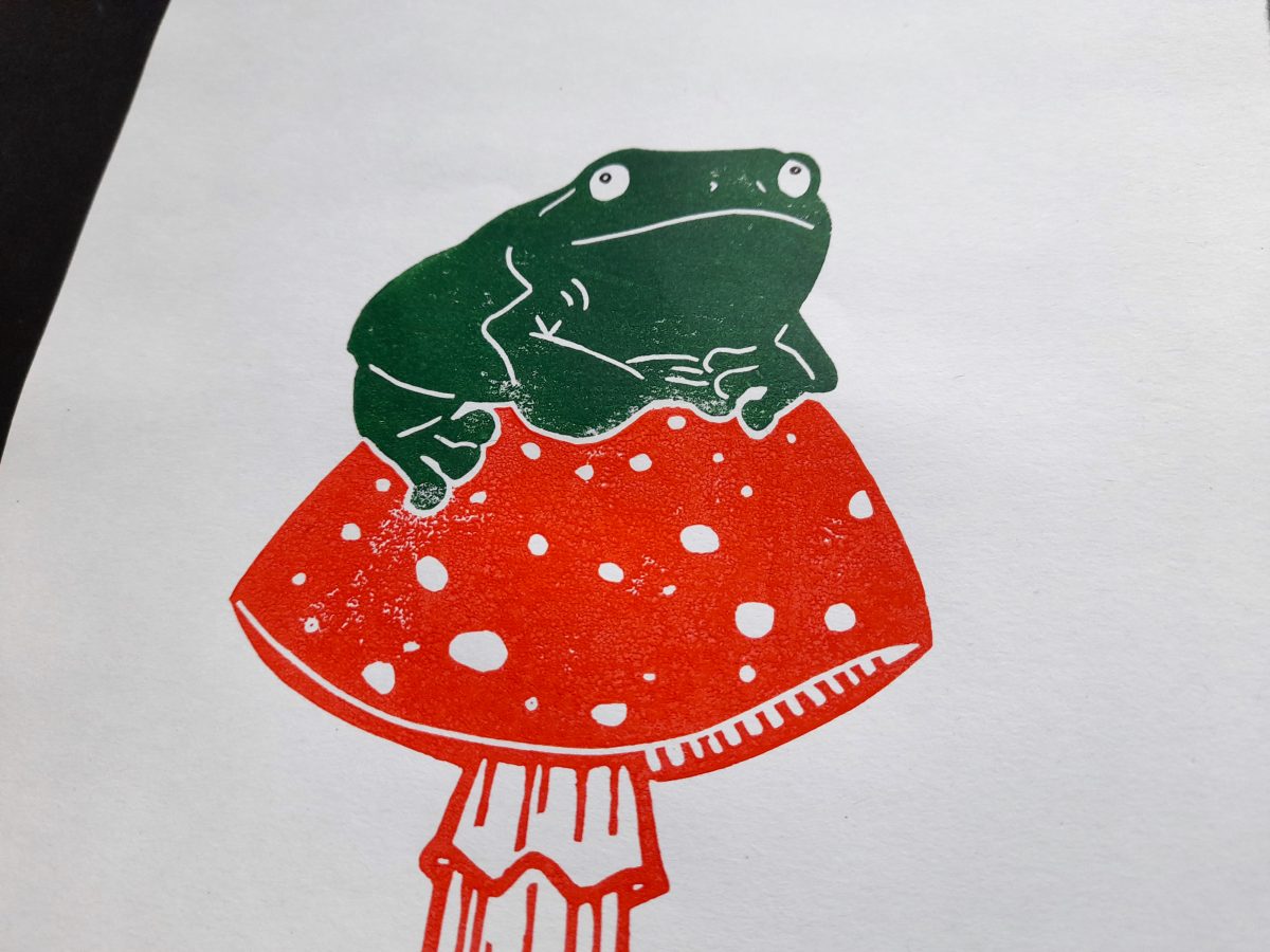 Frog & Toadstool Lino Print - Heather Cogle
