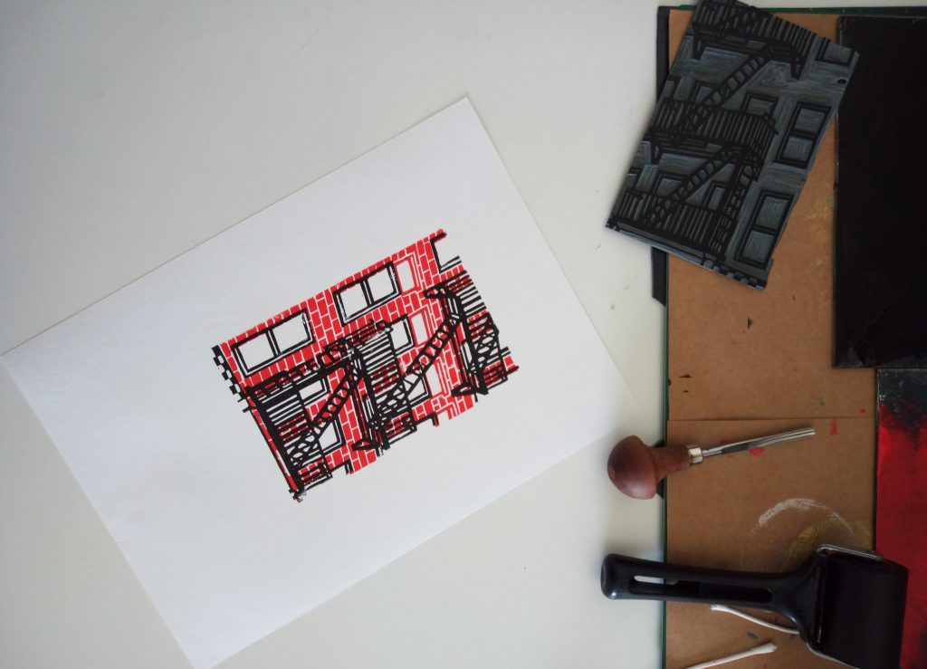 Fire Escape Lino Print - Heather Cogle